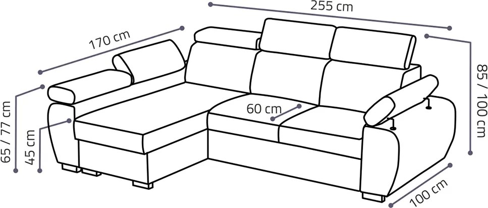 Sedací souprava BASTON | 170x255 cm | rozkládací + úložný prostor | aragon 90 šedá | FUNKČNÍ TKANINA