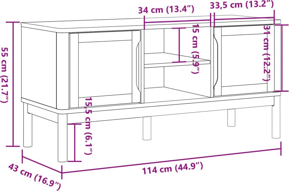 vidaXL TV stolek FLORO 114 x 43 x 55 cm masivní borové dřevo [374016] Barva: Voskově hnědá