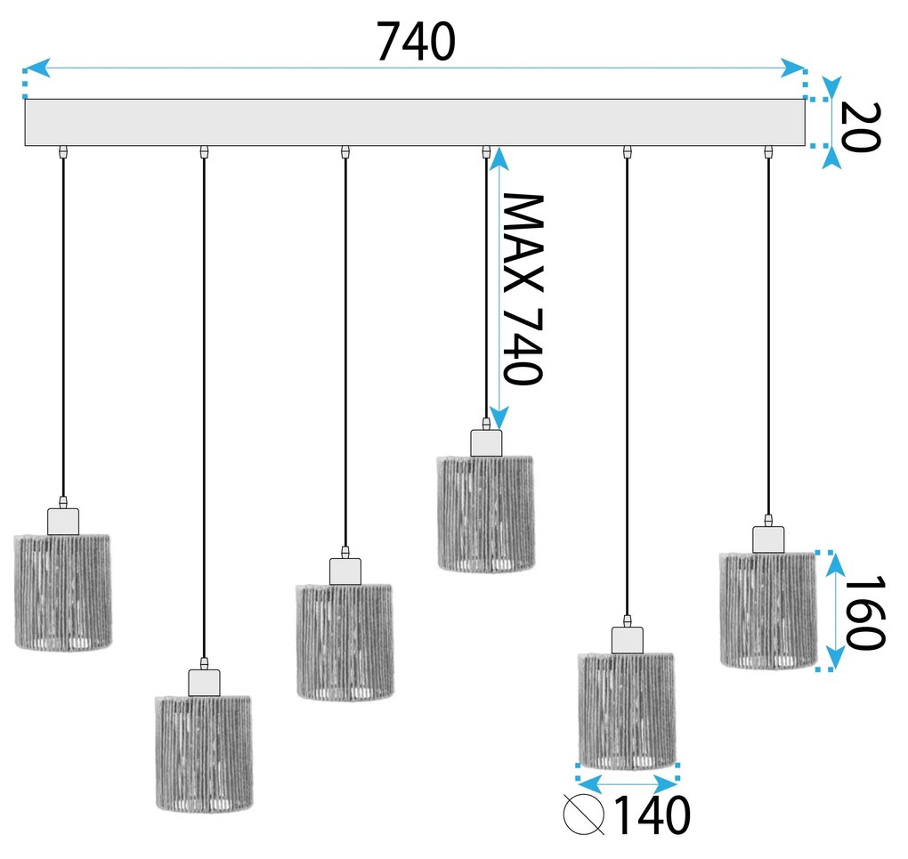 Toolight Závěsné osvětlení  BOHO B10 APP1822-6CP černé