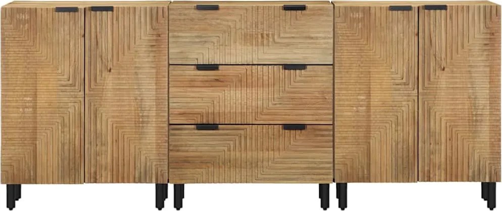 3 kusy příborníků hnědé 60x33x75 cm Masivní dřevo Mango 3310005