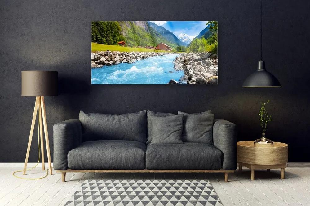 akrylový obraz Hory Řeka Krajina 120x60 cm