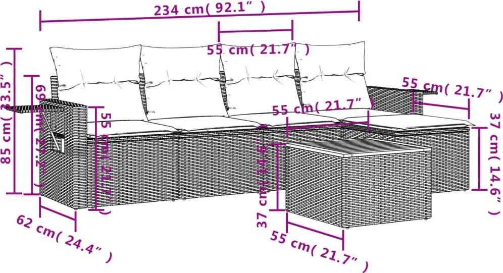 vidaXL 6dílná zahradní sedací souprava s poduškami polyratan [3224540] Barva: Černá