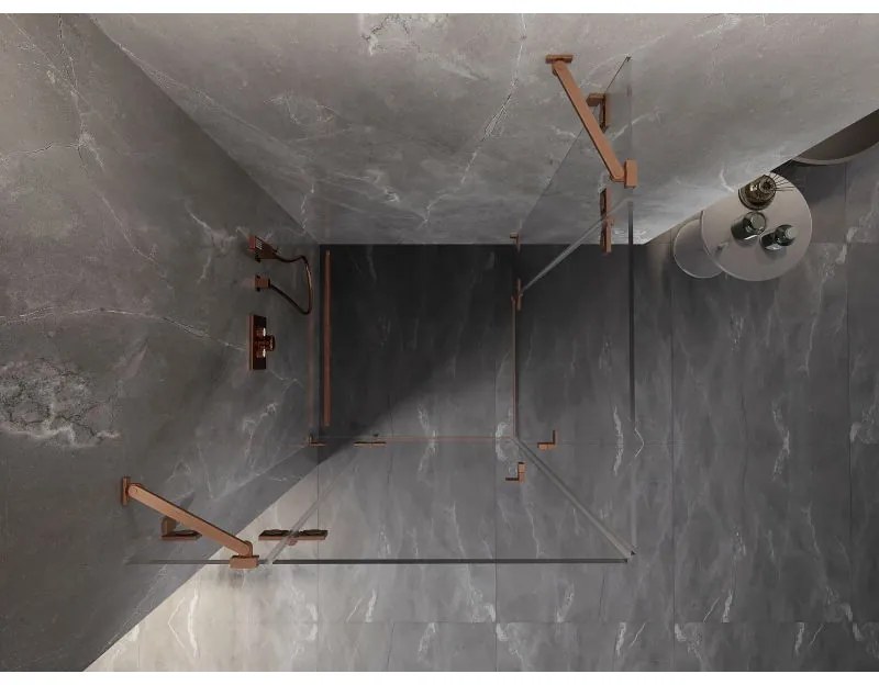 Mexen Lunar Duo, výklopný sprchový kout 105 x 105 cm, 8mm čiré sklo, profil měděná matná, 834-105L-105P-65-00
