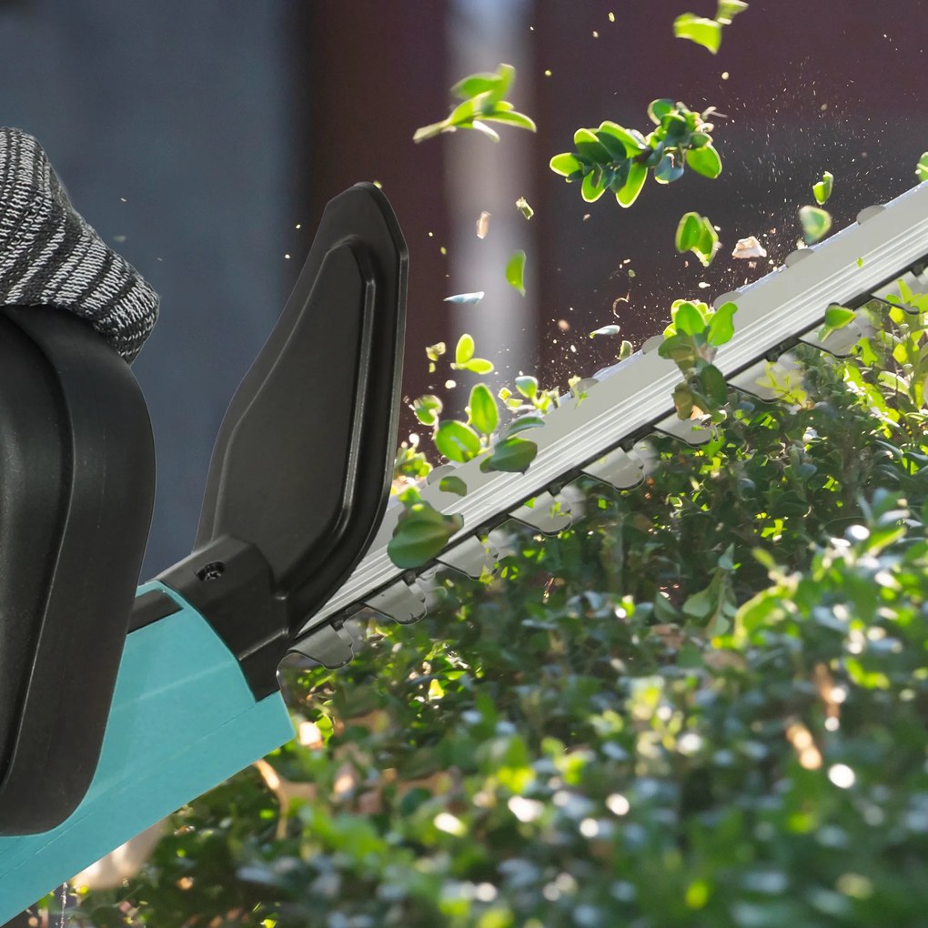 Outsunny Elektrický nůžky na živý plot, akumulátorové elektrické nůžky na živý plot s délkou střihu 51 cm, motor, akumulátor, modrý