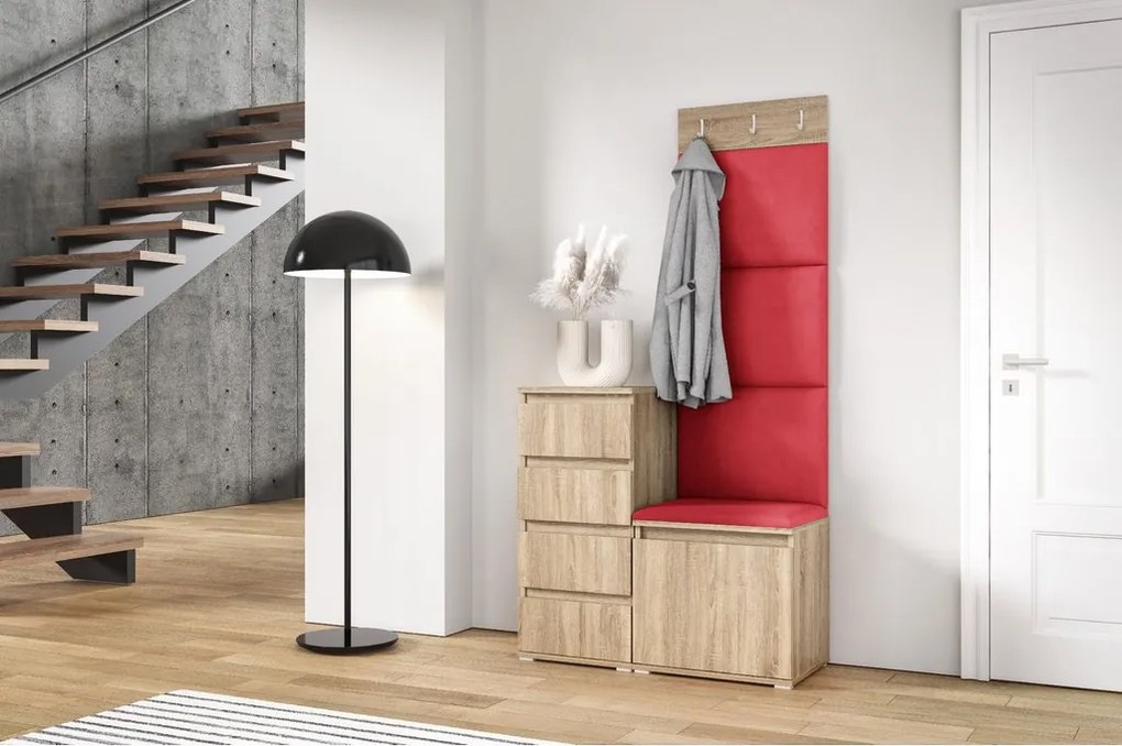 Eka Předsíňová stěna s čalouněnými panely Trinity 36 - Sonoma / Červená 2309