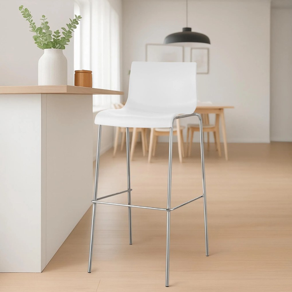 Sada 2 barových židlí Hoover plast čtyřnohá konstrukce chromovaná konstrukce – bílá