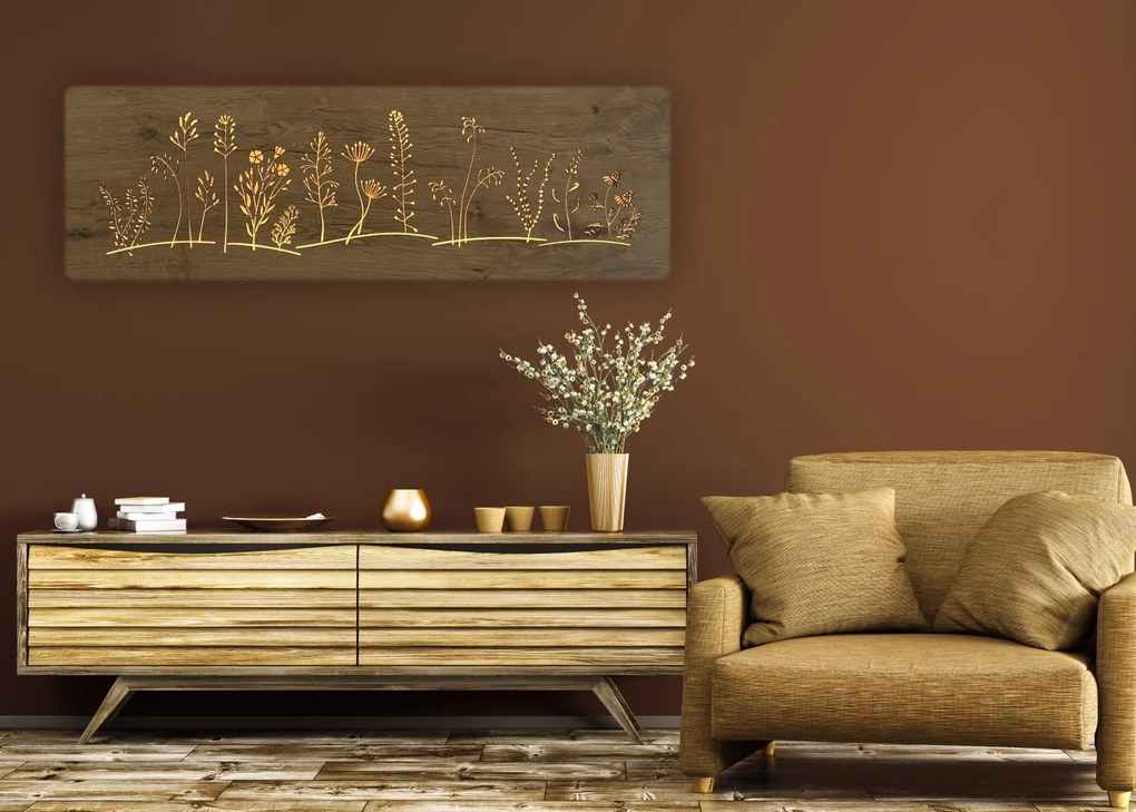 Li-Go "Louka dlouhá" světelný obraz 230V 120x40 cm provedení povrchu: dub světlý
