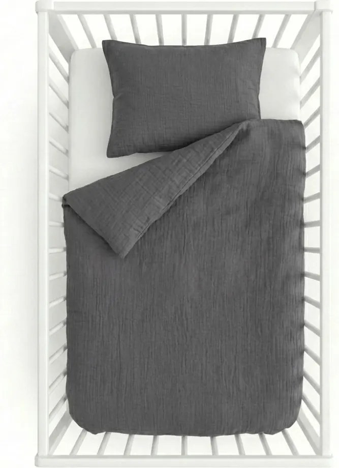 Kvalitex Dětské mušelínové povlečení tmavě šedé 90x135, 45x60cm 1x 90/135, 1x 40/60cm Biano.cz