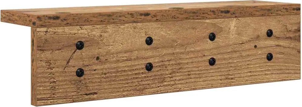 věšák, nástěnný, s poličkou, kompozitní dřevo, 10,5x40x10,5 cm, staré dřevo, Dekorino TK20260043