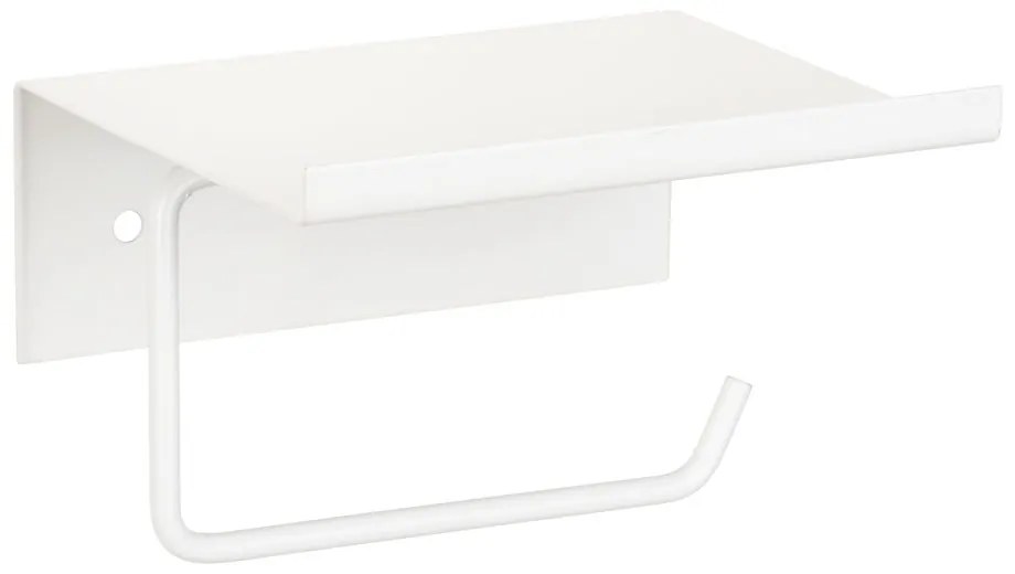 Bílý samodržící kovový držák na toaletní papír s poličkou Desulo – Wenko