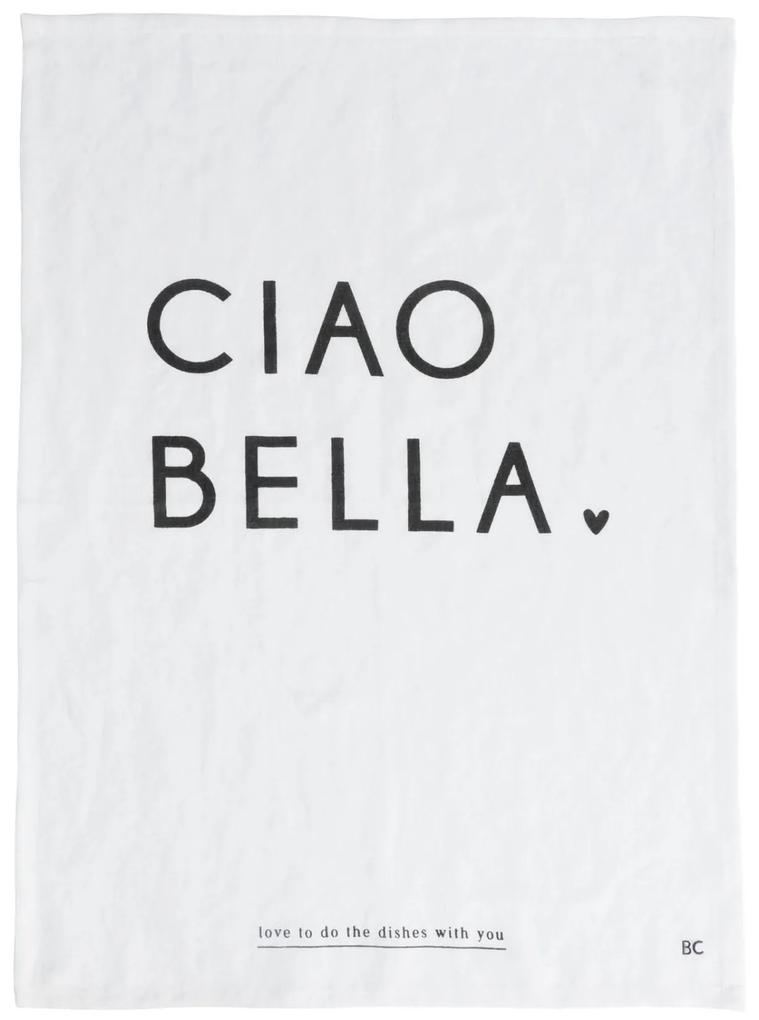 Bastion Collections Bavlněná utěrka Ciao Bella Bon Apetit, bílá barva, textil