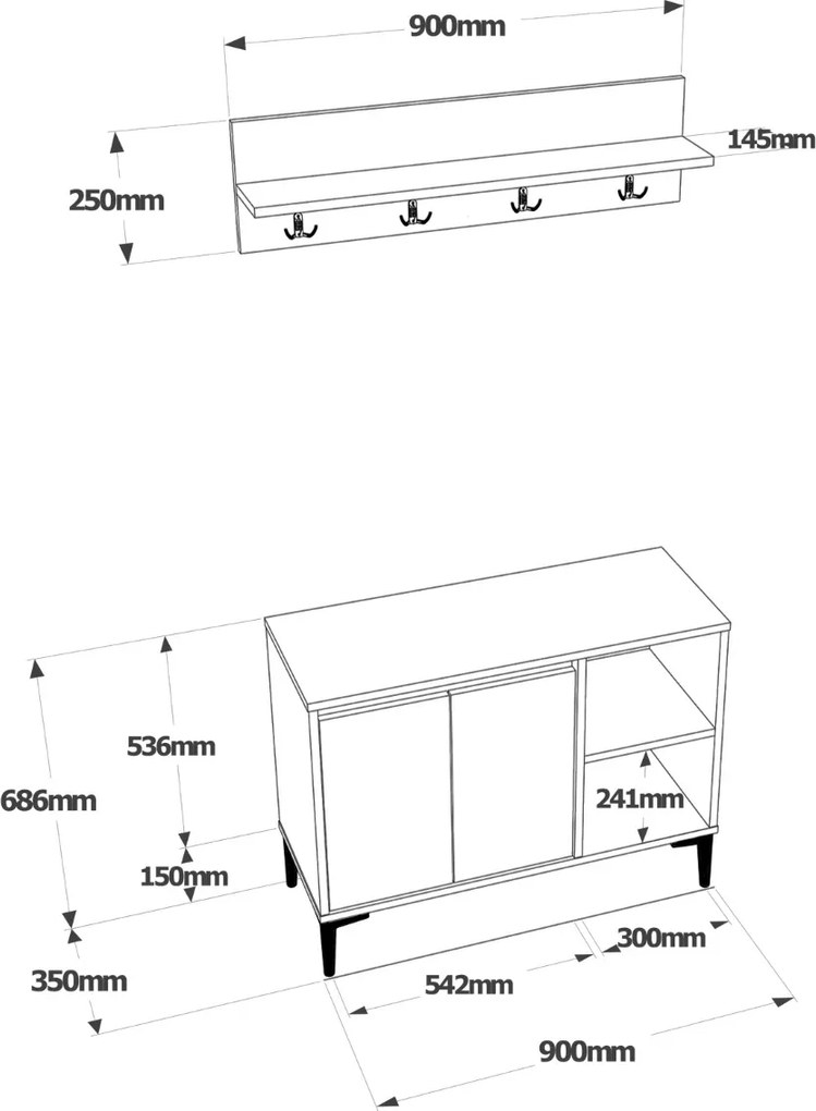 GLENC loftová předsíňová sestava, ořech/šedá