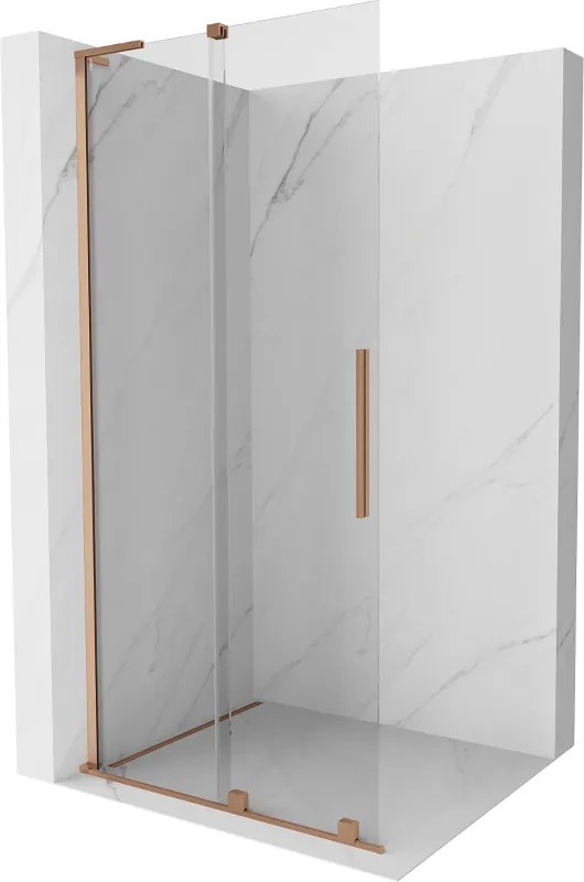 Mexen Velar L, posuvná sprchová zástěna Walk-in 110 x 200 cm, 8mm čiré sklo, měděná matná, 871-110-003-03-65