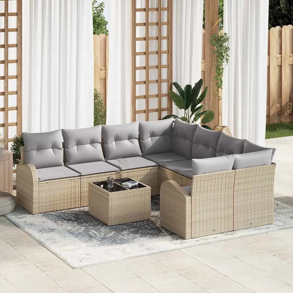 Set pohovek 9 ks 8-Počet míst Beige a šedá polyratan 3354649