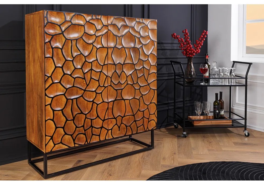 Massive home | Vysoká komoda Vulcano 120cm Mosaik hnědá / černá