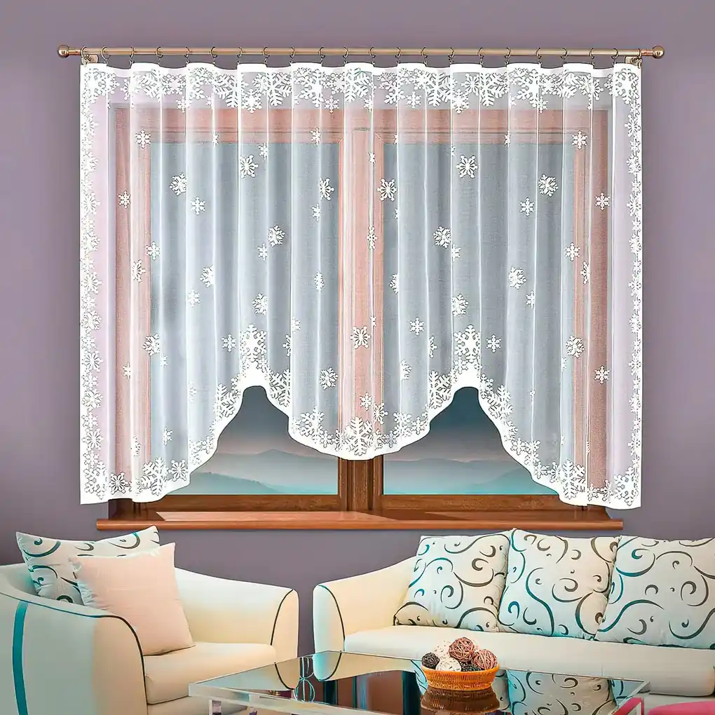 Forbyt kusová záclona WINTER, jednobarevná bílá, vločky, zimní, výška 120  cm x šířka 220 cm (na okno) | BIANO