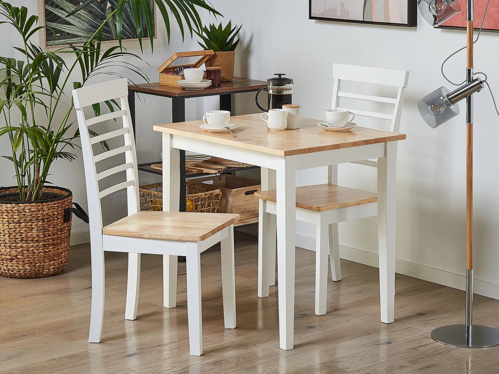Jídelní souprava, stůl a 2 židle, světlé dřevo s bílou BATTERSBY Beliani