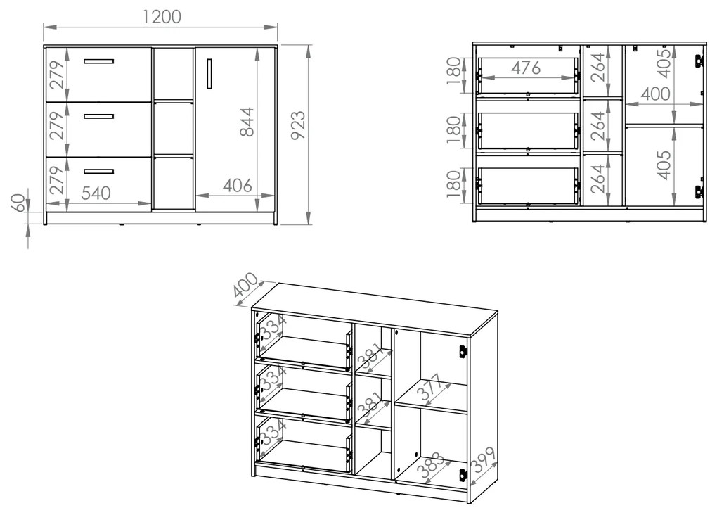 Kombinovaná komoda KARIS - bílá / antracit / dub artisan