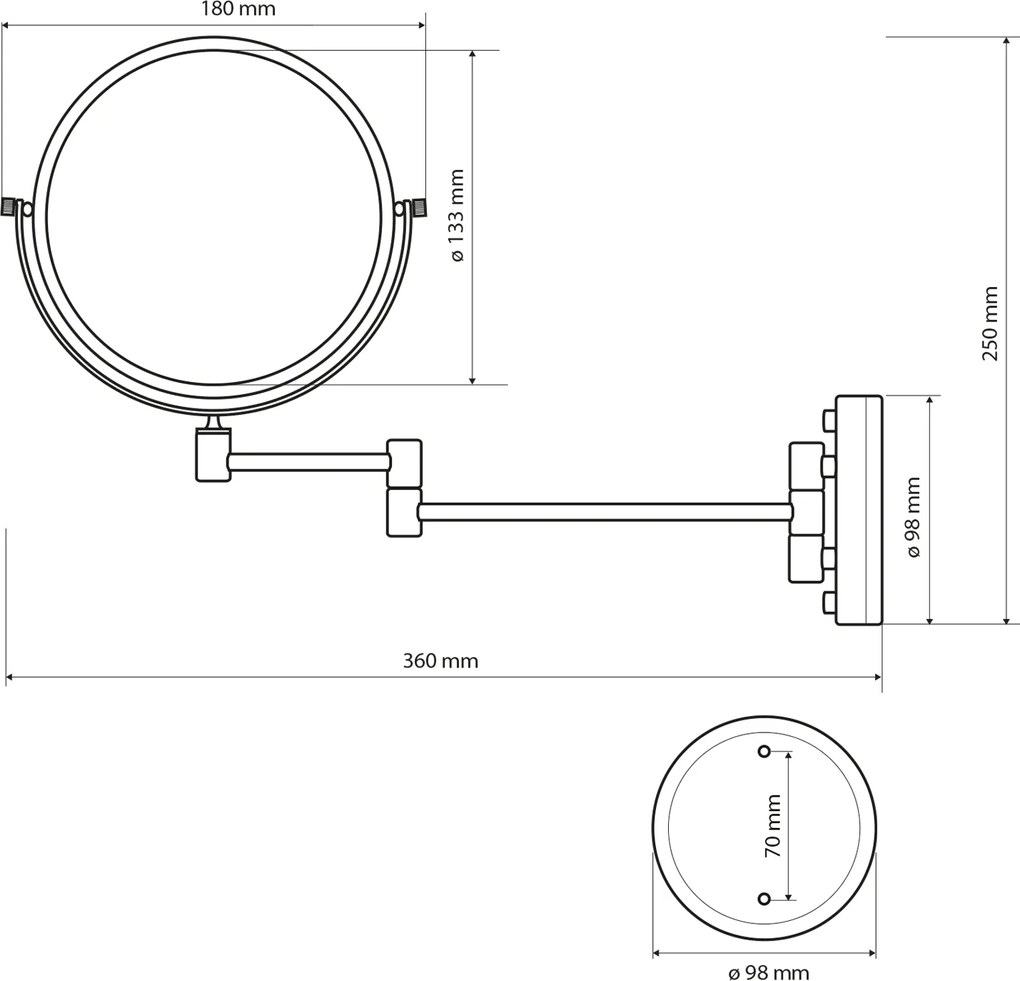 Sapho, Závěsné kosmetické zrcátko, průměr 150 mm, bronz, XP012