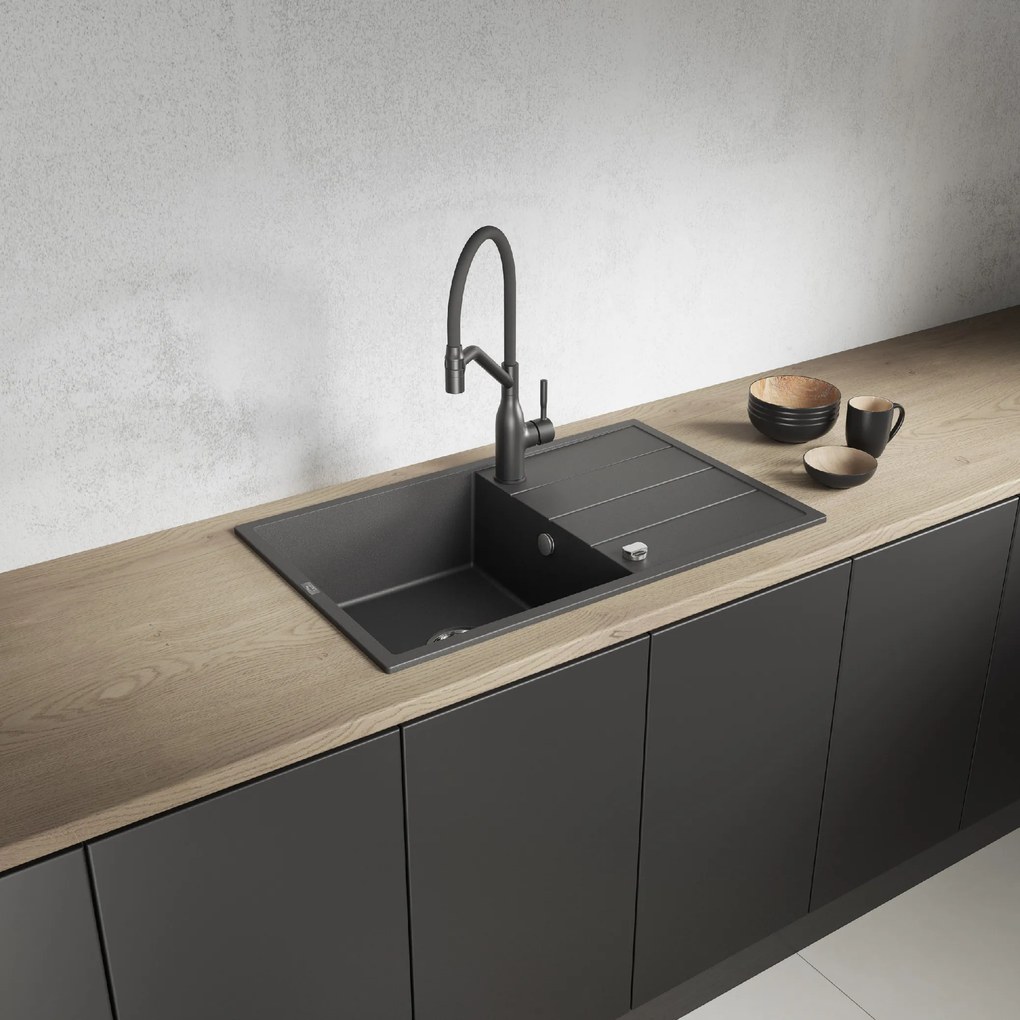 Laveo Wolin, 1-komorový granitový dřez 780x480x185 mm, černá skvrnitá, LAV-SPW_711T