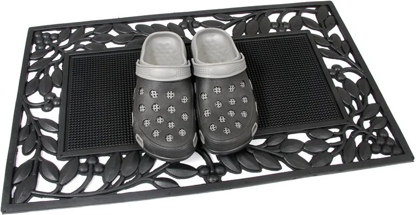 Gumová vstupní venkovní čistící rohož Olives, FLOMAT - délka 45 cm, šířka 75 cm a výška 0,9 cm