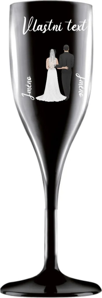 Personalizovaná nerozbitná prosecco sklenice se svatebním párem