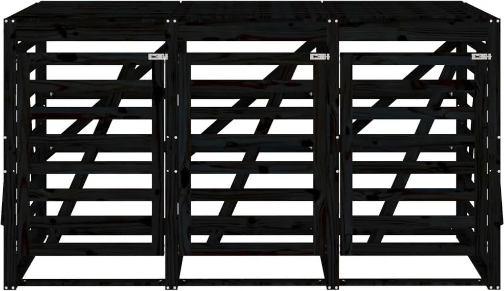 Úložný box na tři popelnice černý masivní borové dřevo 3157695