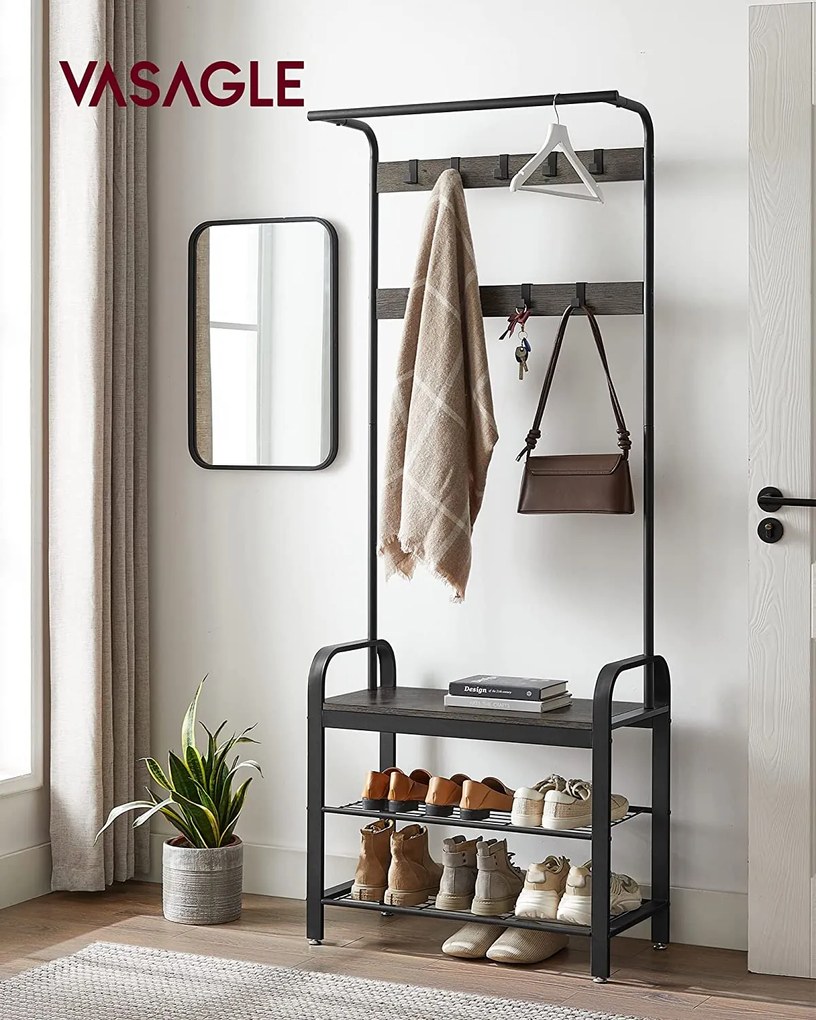 Předsíňový věšák s botníkem Lisie 72 cm tmavě šedý