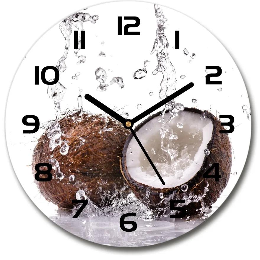Wallmuralia Skleněné hodiny na stěnu Kokos a voda fi 30 cm