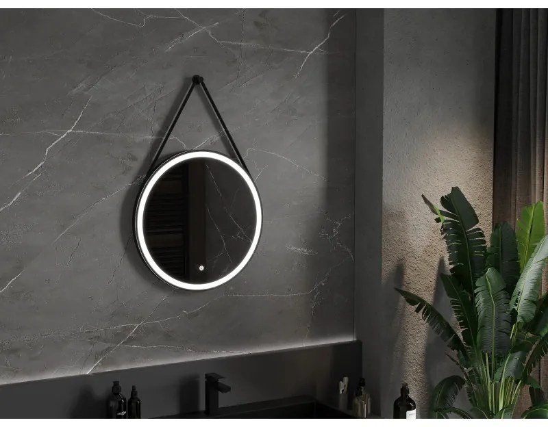 Mexen Reni, LED koupelnové zrcadlo s podsvícením 60x60 cm, 6000K, černý rám, ochrana proti zamlžování, 9812-060-060-611-70