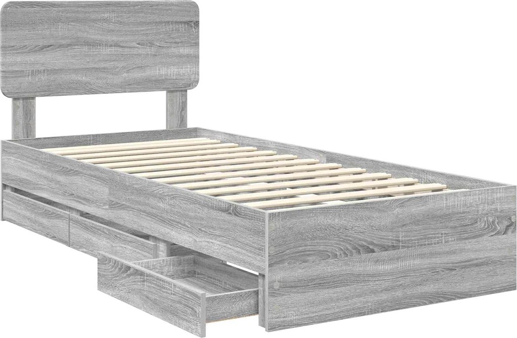 Rám postele s čelo Šedá Sonoma 90 x 200 cm Dřevěný materiál 3412225