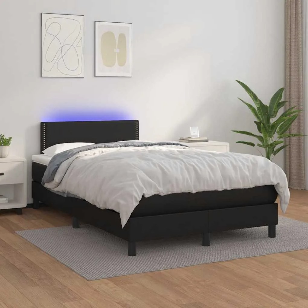 Box spring postel s matrací a LED černá 120 x 190 cm umělá kůže 3270129