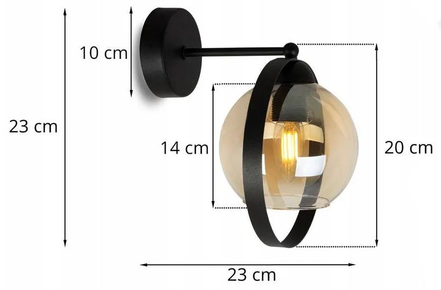 Nástěnné svítidlo Haga Ring 1, 1x medové skleněné stínítko (výběr ze 3 barev uchycení)