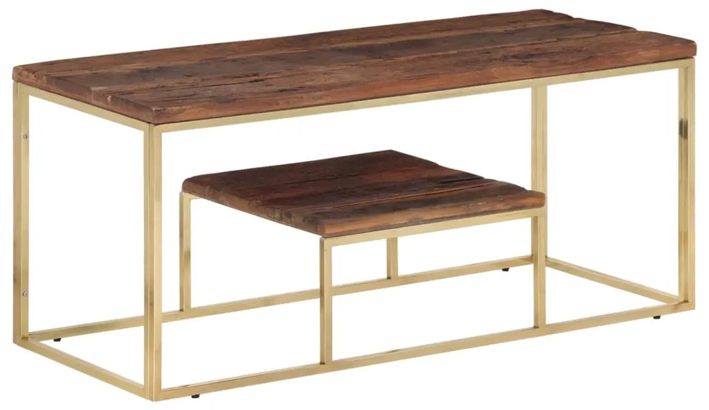 Konferenční stolek zlatý nerezová ocel a masivní dřevo,  350022