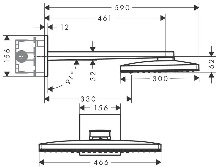 Hansgrohe Rainmaker Select, hlavová sprcha 460 2jet se sprchovým ramenem, černá/chromová, HAN-24005600