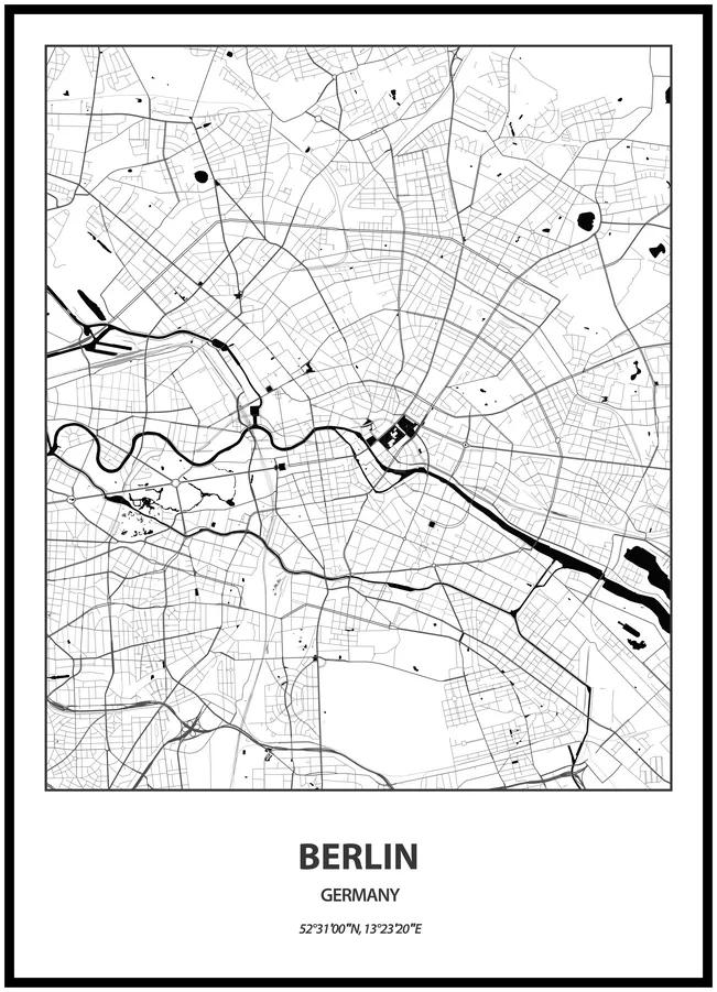 Plakát Mapa města (více variant měst) Rozměr plakátu: 30 x 40 cm, Město: Berlin