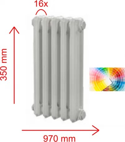 HOTHOT 16 článků, 49 barev, 350x970 mm, Litinový radiátor HH0235