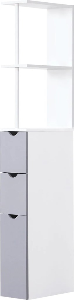 HOMCOM Moderní koupelnový sloupek – úložná skříňka s 2 policemi, 2 šuplíky a 1 protiskluzovými dvířky 15x33x136,5 cm Bílá