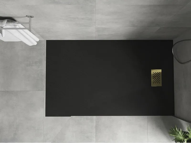 Mexen Hugo, obdélníková sprchová vanička SMC 160 x 90 cm, černá, zlatá krytka, 42709016-G