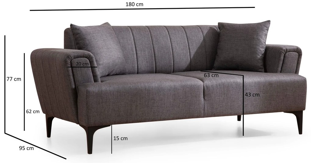 Hanah Home Dvoumístná pohovka HAMLET tmavě šedá 180 cm