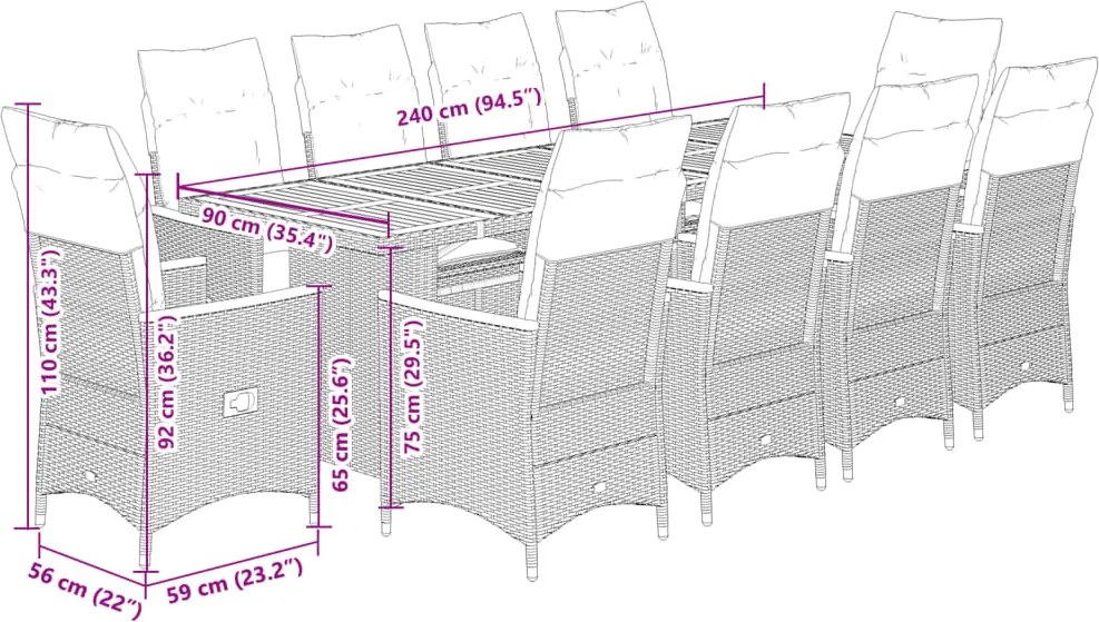 11dílný zahradní bistro set s poduškami šedý polyratan 3277253