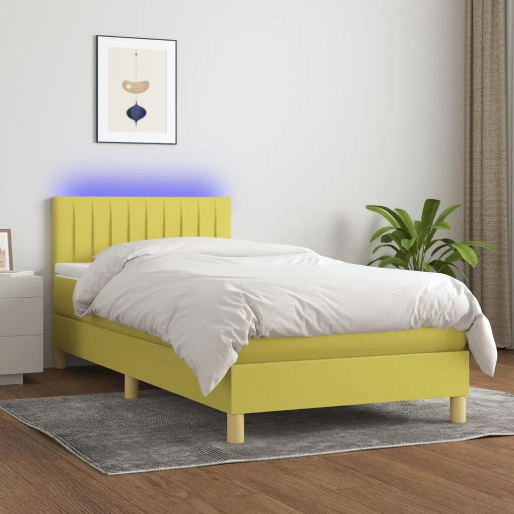vidaXL Box spring postel s matrací a LED 90x200 cm textil [3133849] Barva: Modrá