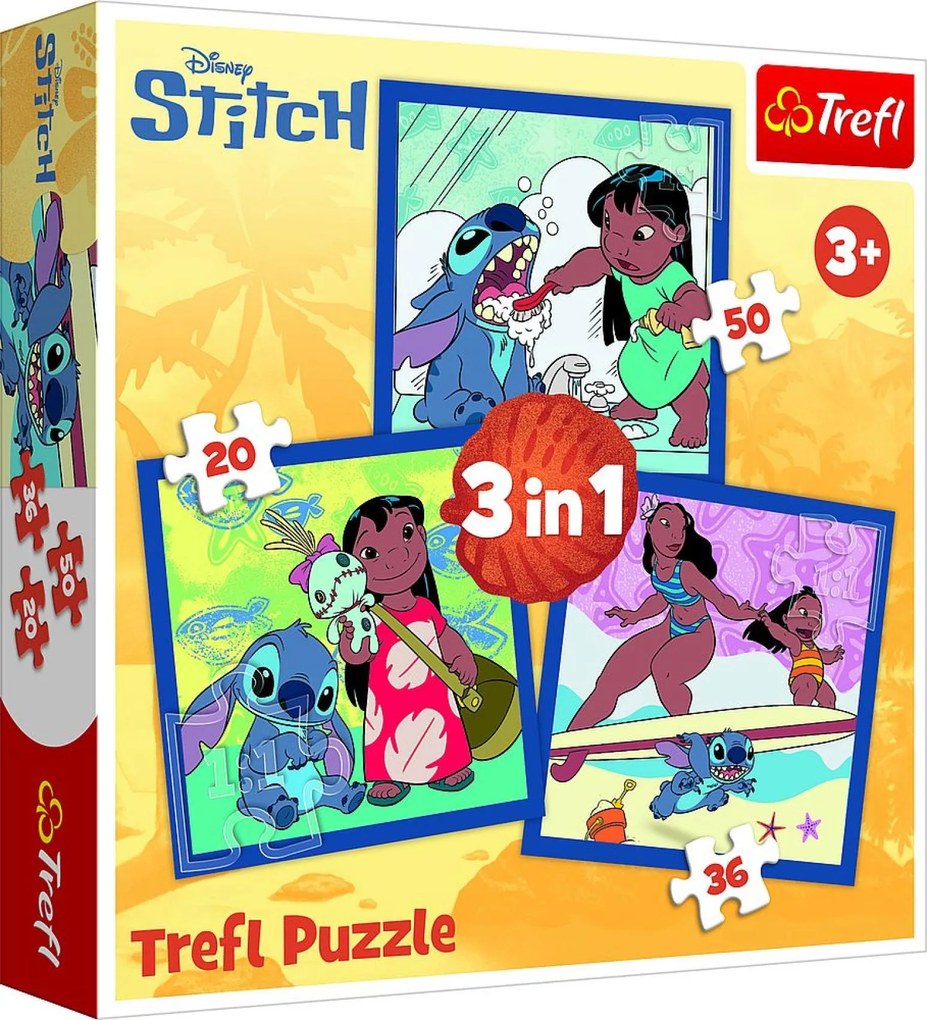 Trefl Puzzle 3v1 Lilo&Stitch - Čas se Stitchem 20x19,5cm v krabici 28x28x6cm