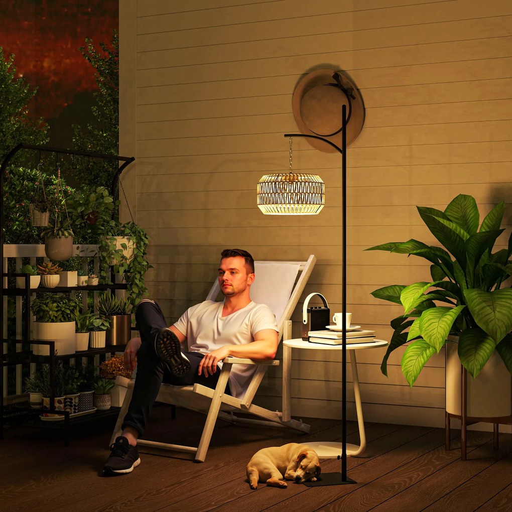 Outsunny Solární stojací lampa ratan Solární lampy se světelným senzorem Automatické solární světlo v boho stylu IP44 Černá+žlutá