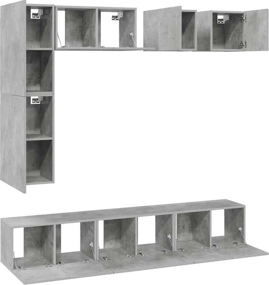 8dílný set TV skříněk betonově šedý kompozitní dřevo 3079124