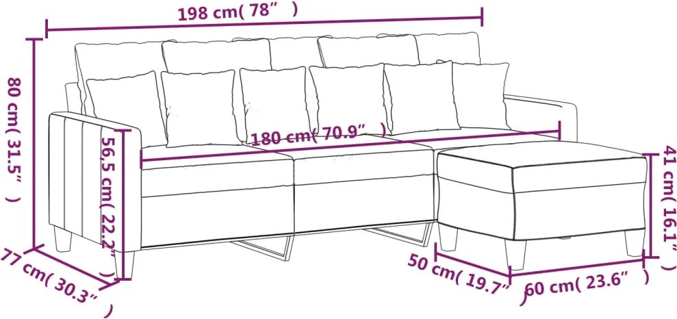 3místná pohovka s podnožkou tmavě šedá 180 cm textil 3201090