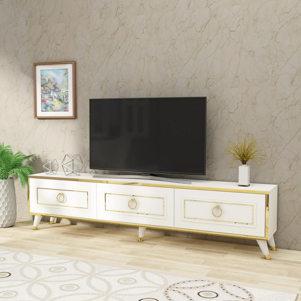 Hanah Home TV stolek Sona - White, Gold, Bílá, Zlatá