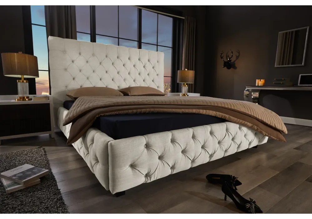 Massive home | Postel PARIS CHESTERFIELD 180x200cm lněná látka béžová
