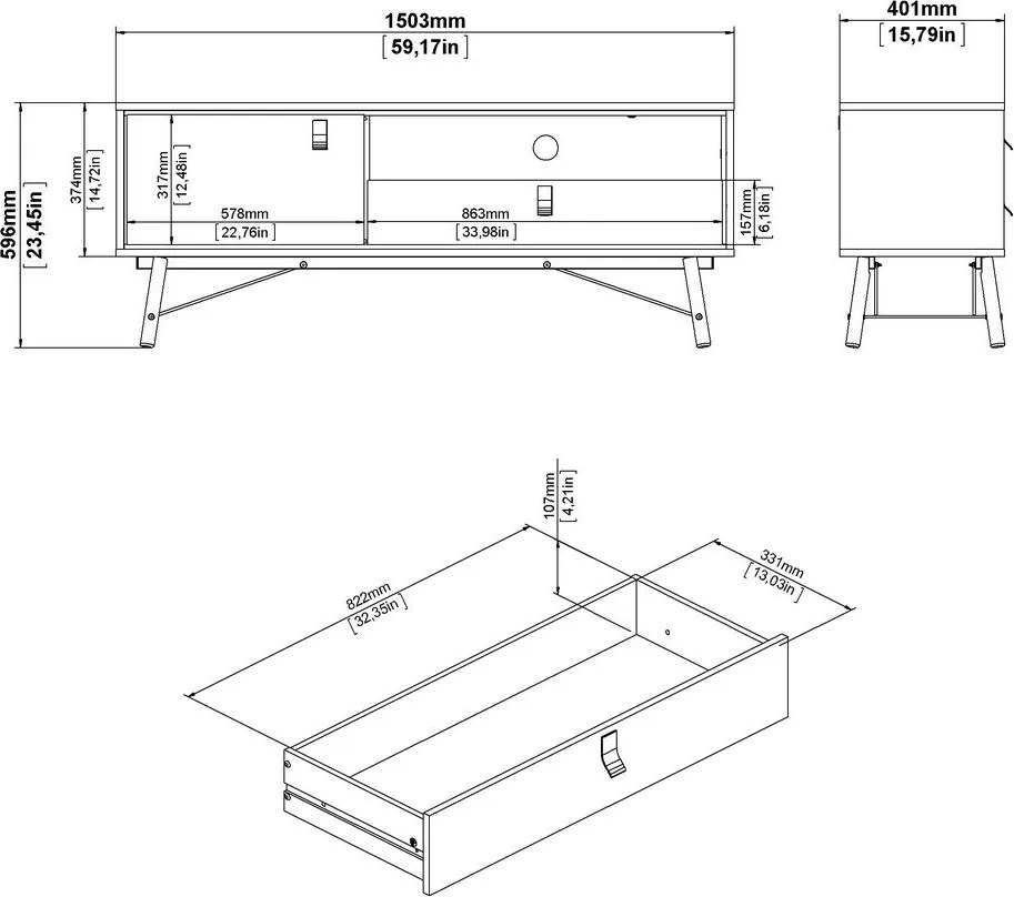 TV stolek v dekoru dubu v přírodní barvě 150x60x40 cm Ry – Tvilum