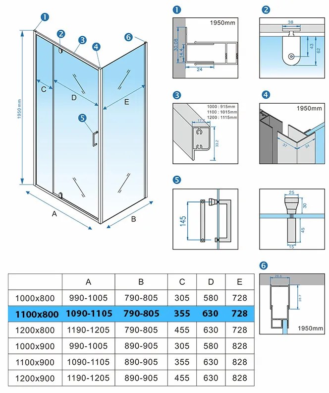 BPS-koupelny Obdélníkový sprchový kout HYD-OK06C 110x80 černá/transparent - bez vaničky